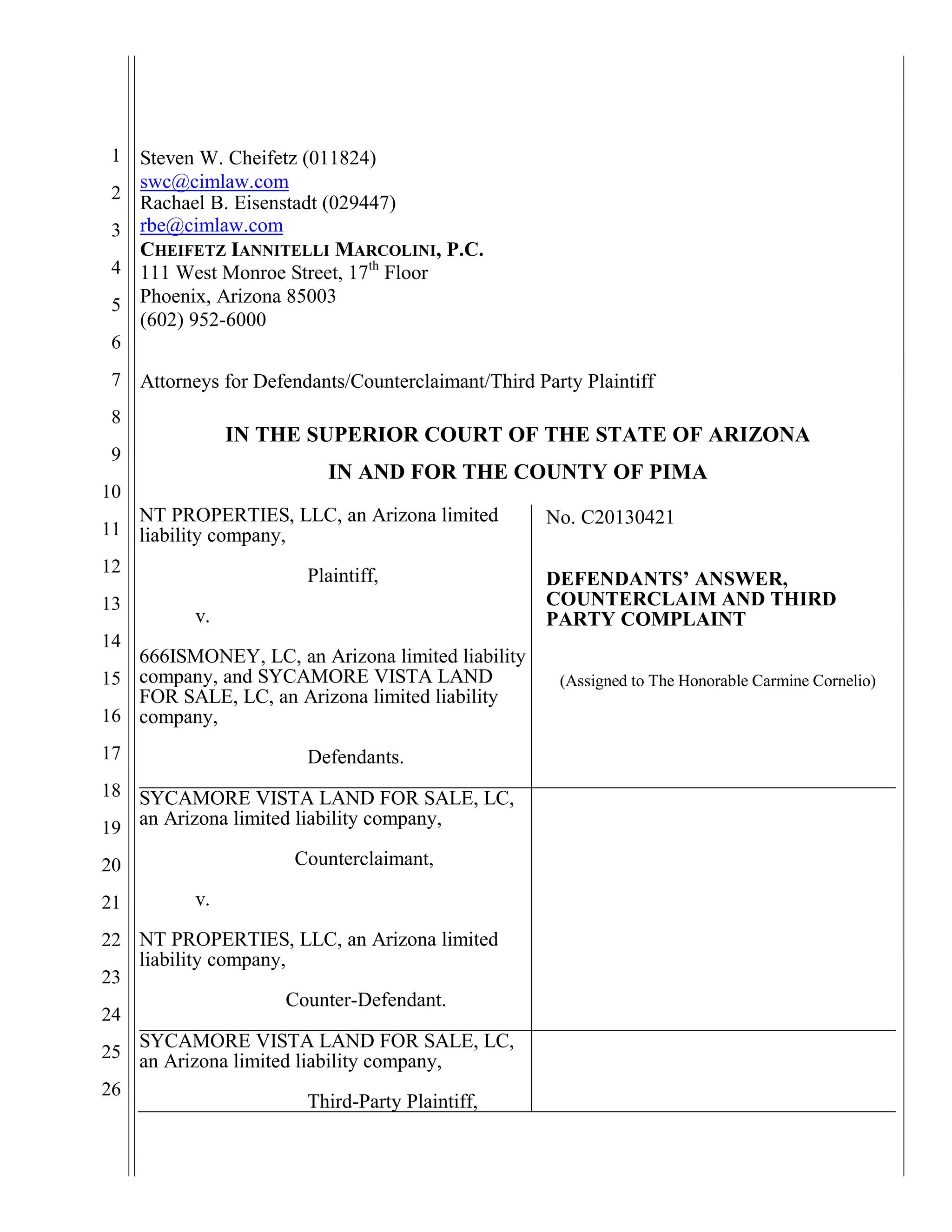 Answer counterclaim and 3rd party complaint | PDF