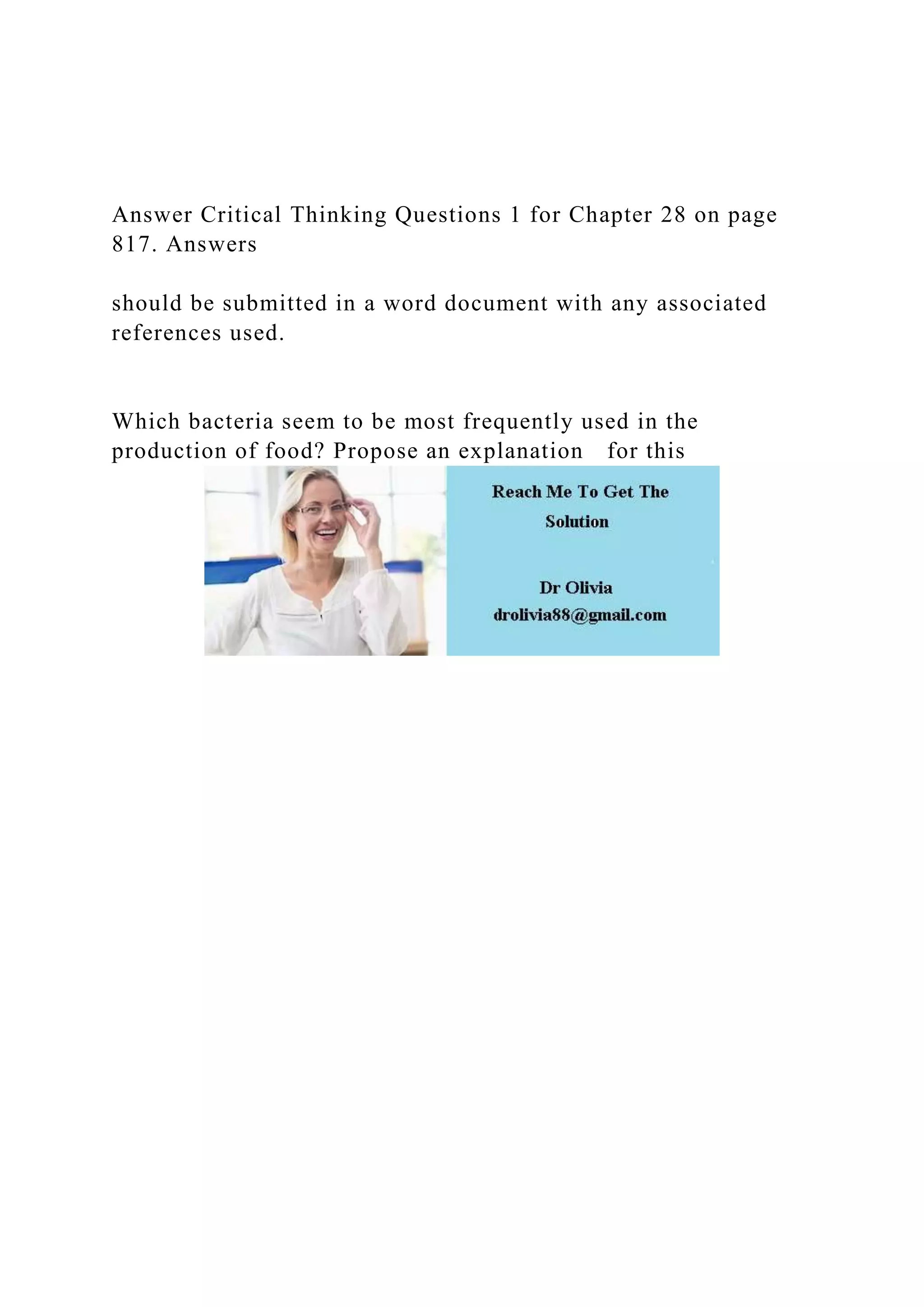 Answer Critical Thinking Questions 1 for Chapter 28 on page 817. | PDF