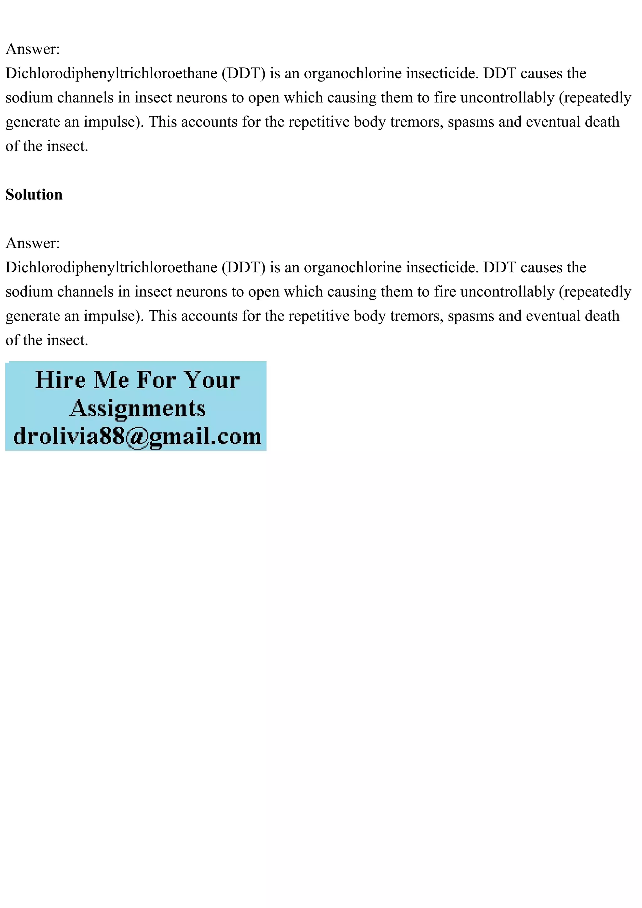 AnswerDichlorodiphenyltrichloroethane (DDT) is an organochlorine .pdf