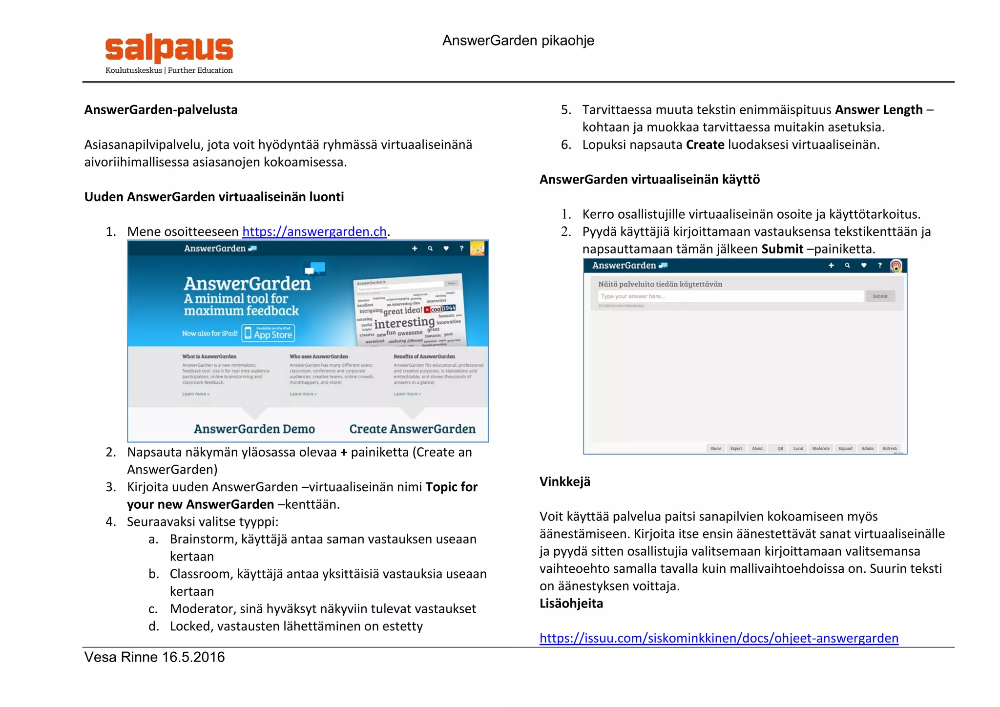 Answergarden pikaohje | PDF