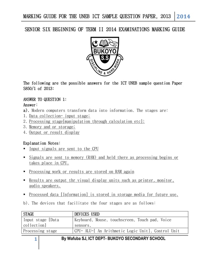 Answer guide to uneb sample question paper 2013 print by WAFUBA SJ BUKOYO EC SCHOOL IGANGA | PDF