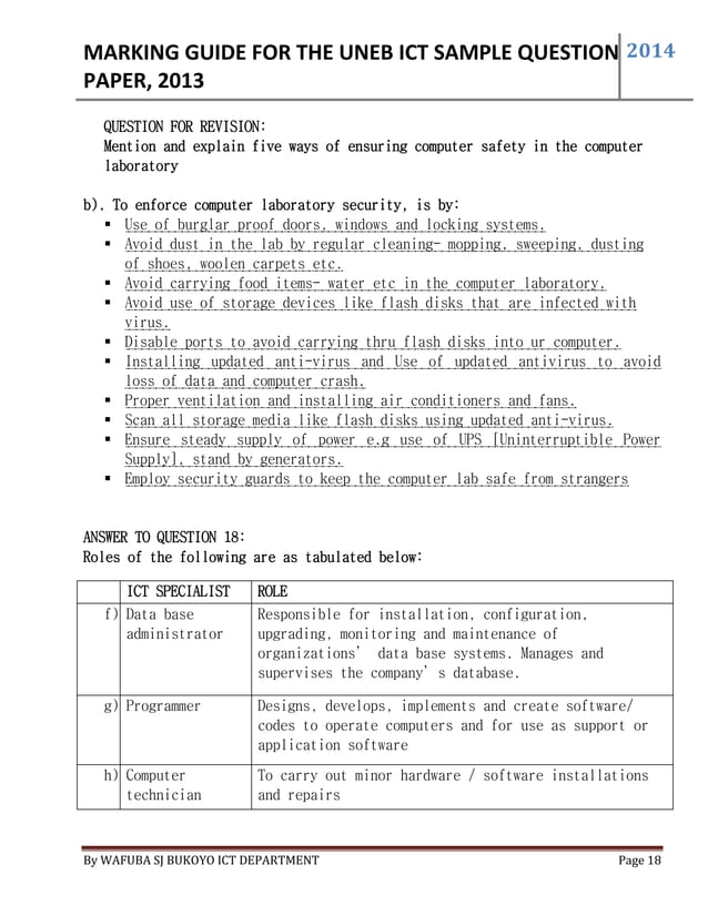 Answer guide to uneb sample question paper 2013 print by WAFUBA SJ ...