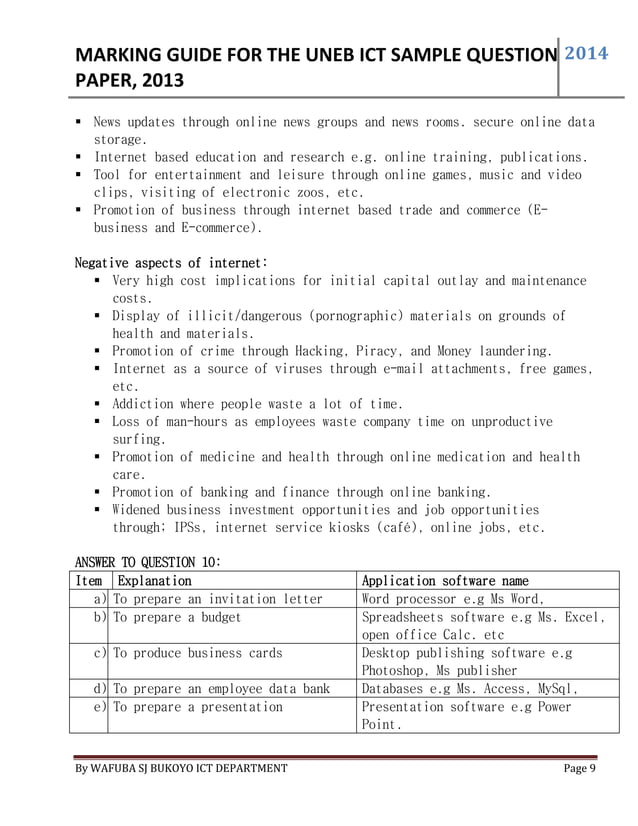 Answer guide to uneb sample question paper 2013 print by WAFUBA SJ ...