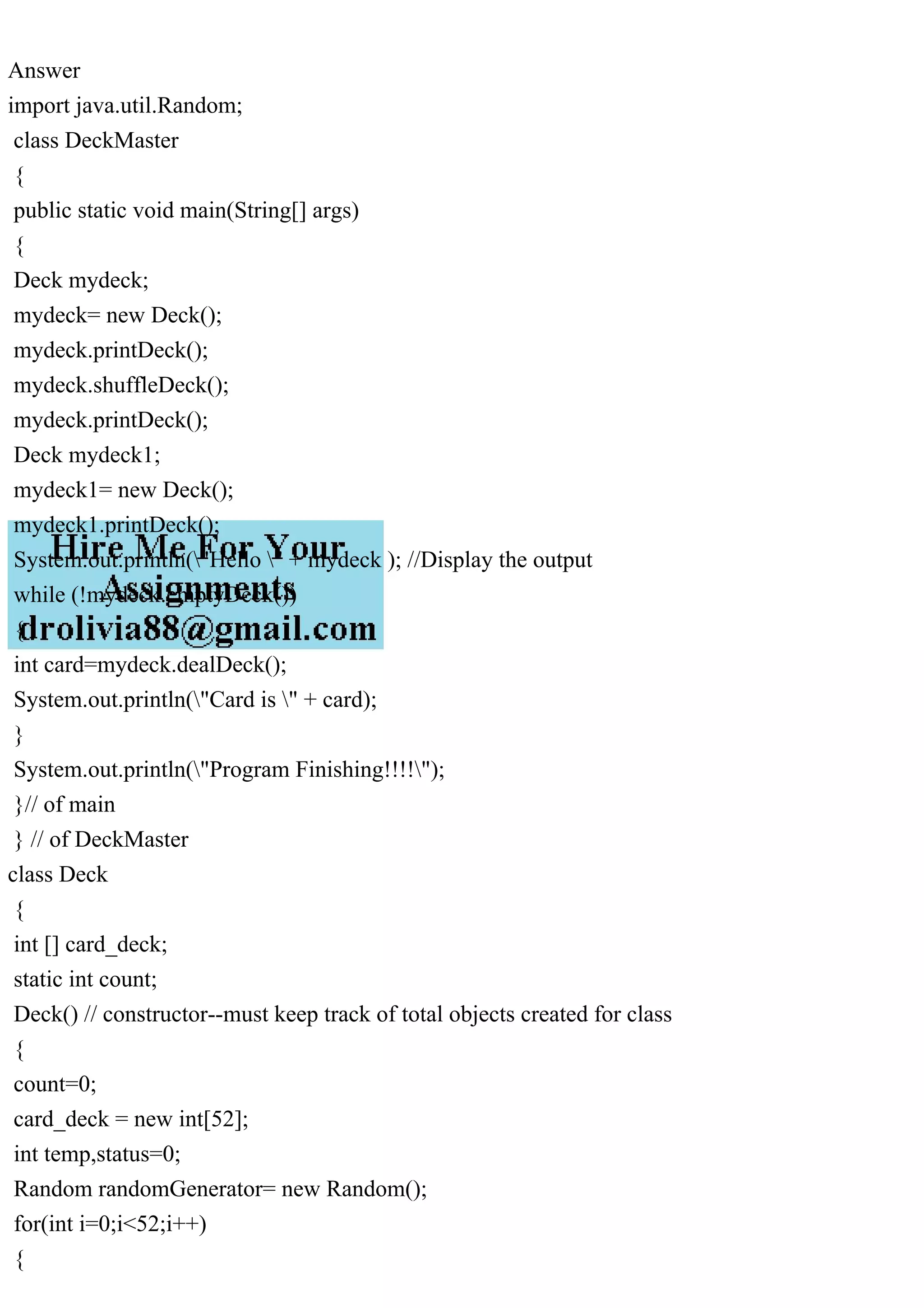 Answerimport Java Util Random Class Deckmaster { Public Sta Pdf