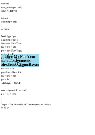 Answer#include iostream using namespace std;struct NodeType.pdf