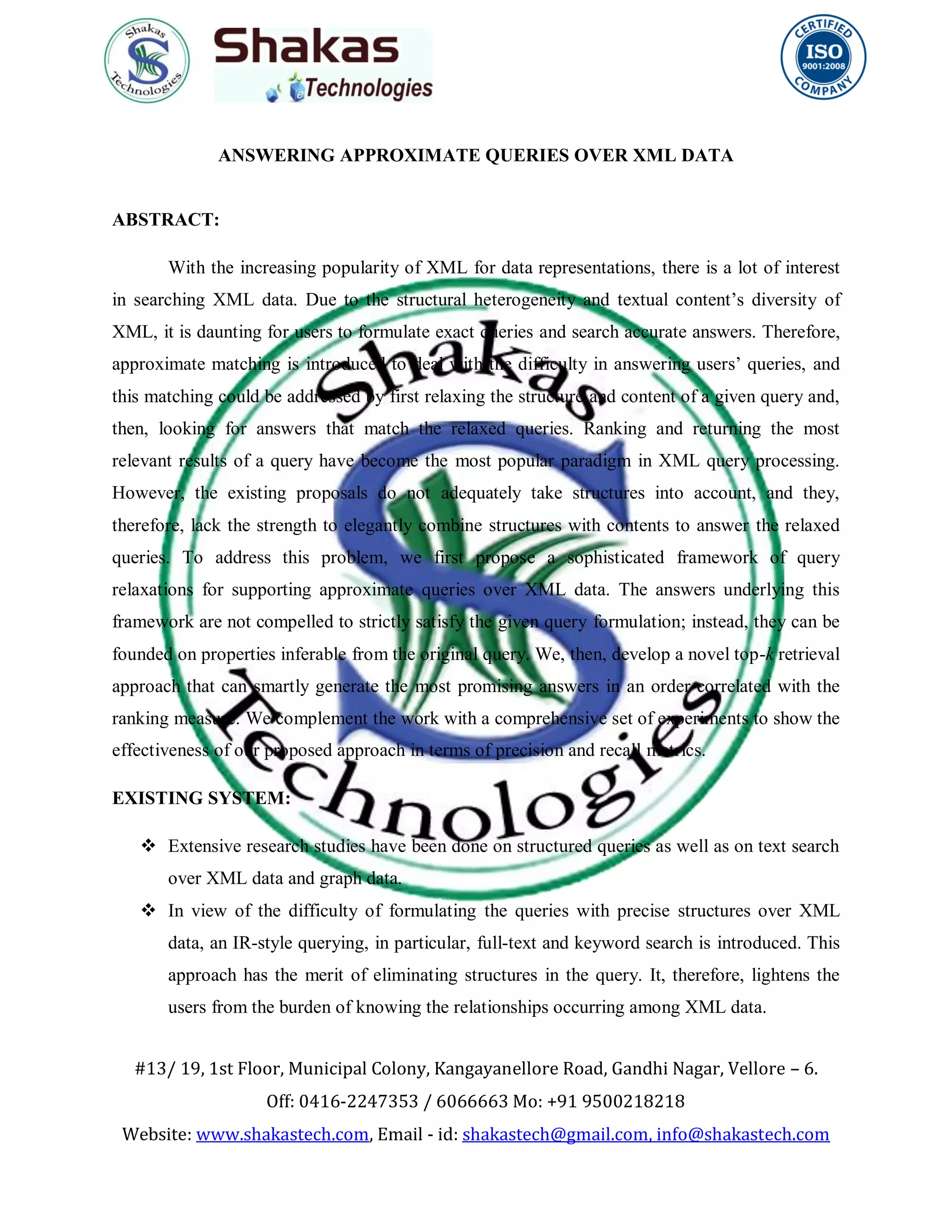 Answering approximate-queries-over-xml-data | PDF | Search | Internet