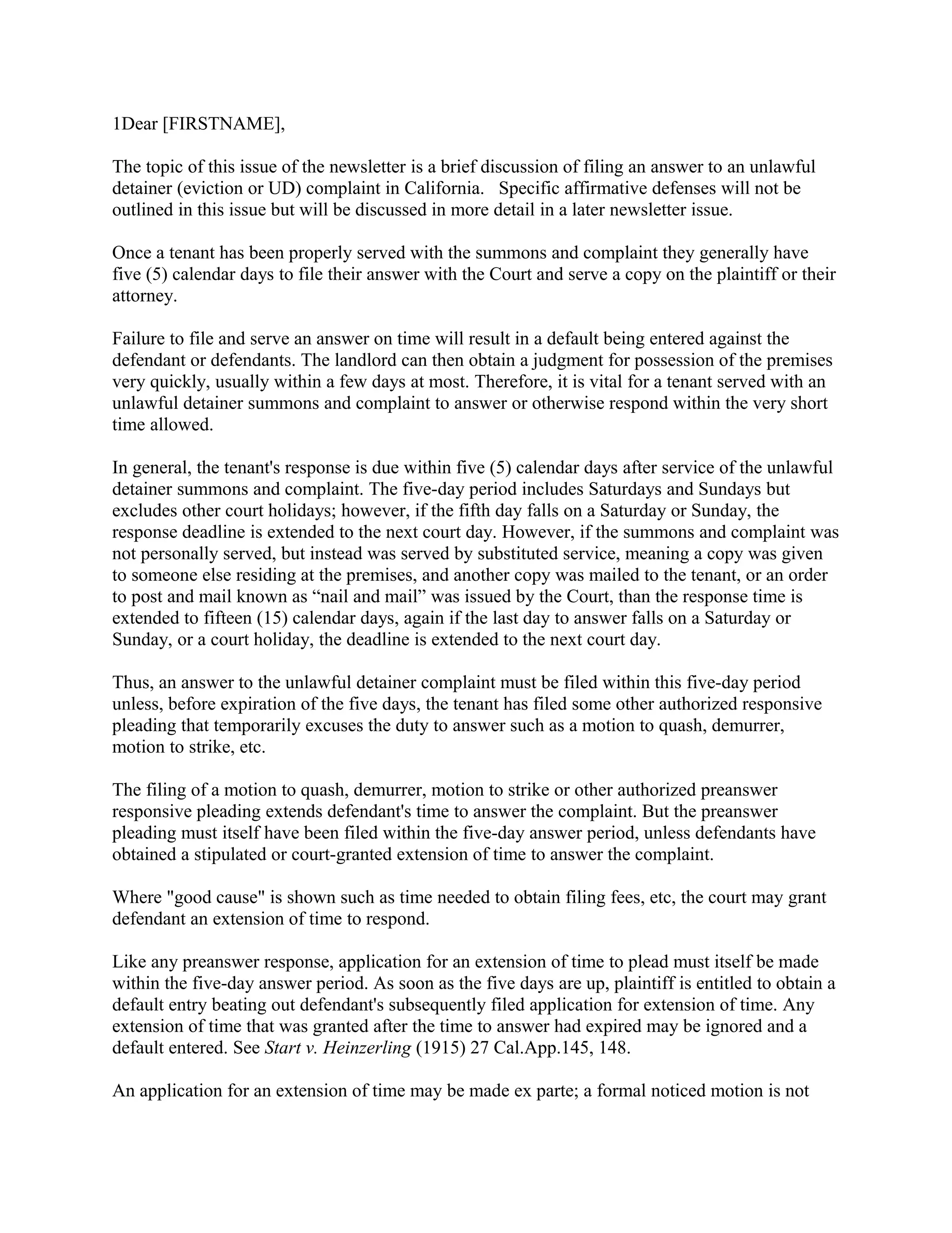 Answering a California eviction complaint | DOC