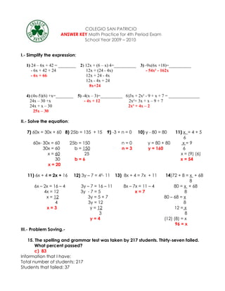 Answer Key Practice For 4th Period Exam | DOC | Standardized Testing ...