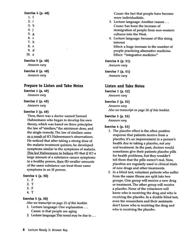 Lecture Ready 3 Strategies for Academic Listening, Note-taking, and Discussion (ANSWERS) | PDF