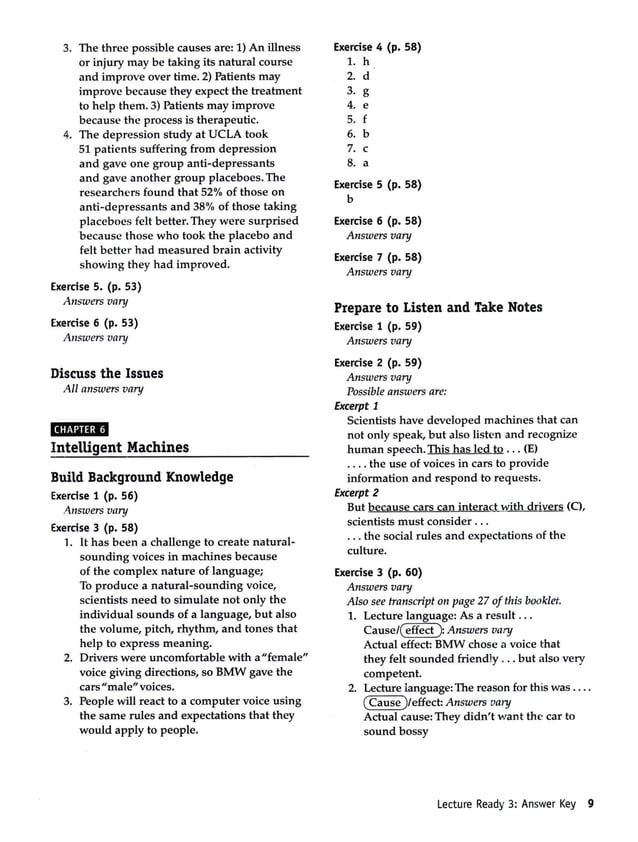 Lecture Ready 3 Strategies for Academic Listening, Note-taking, and Discussion (ANSWERS) | PDF