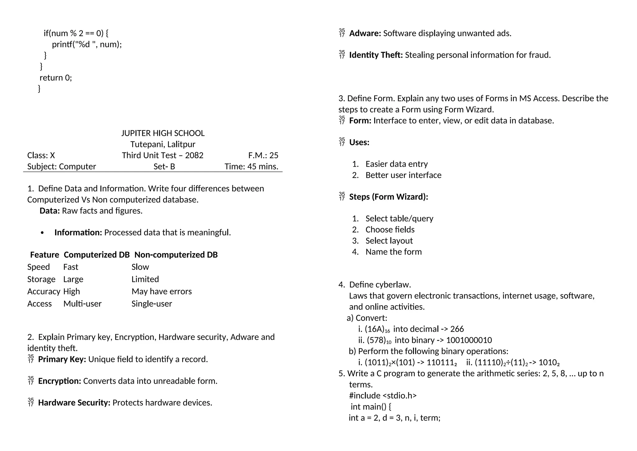 Answer Key Computer science grade 8-9-10, Jupiter school Unittest3.docx