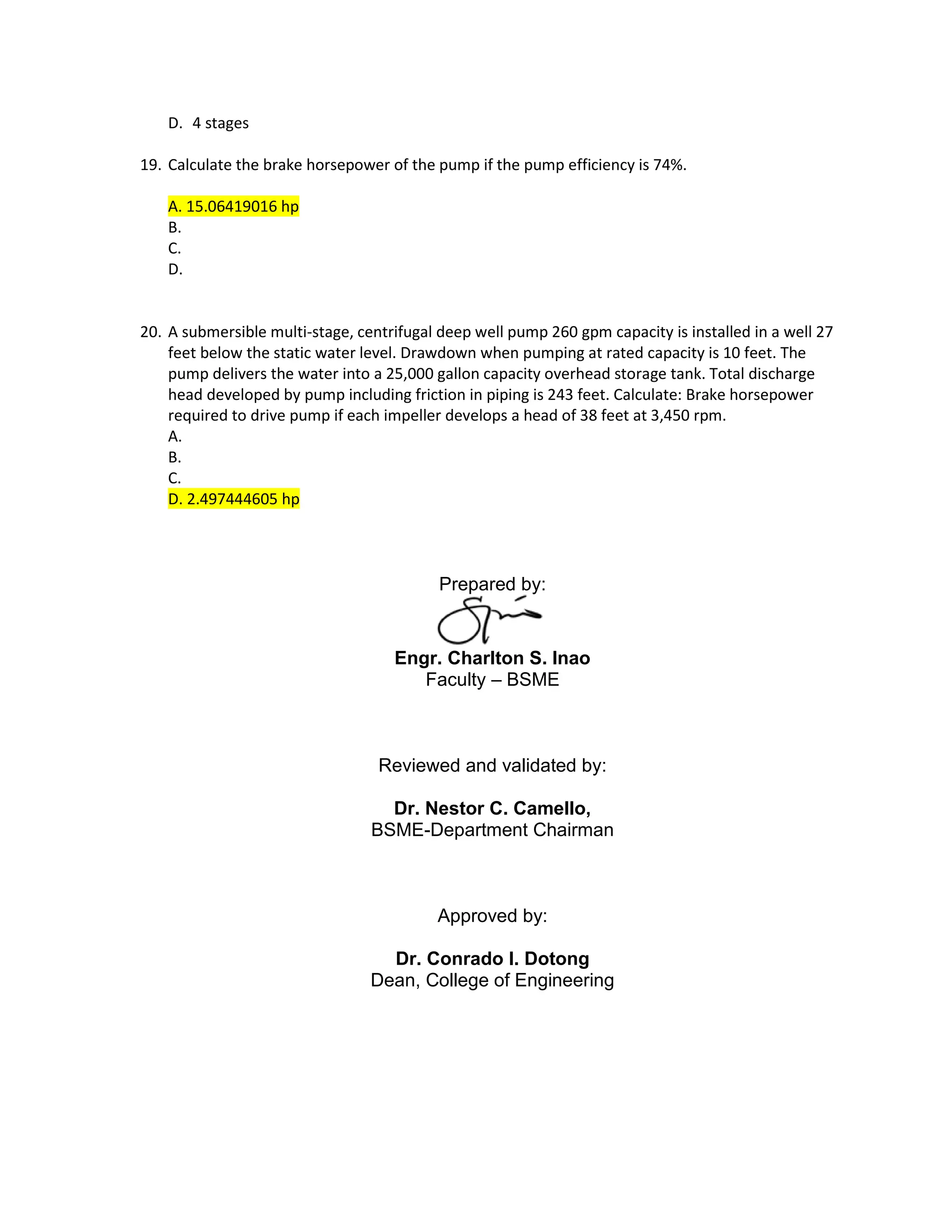 Answer key in Microhydro Powerplant EXam | PDF