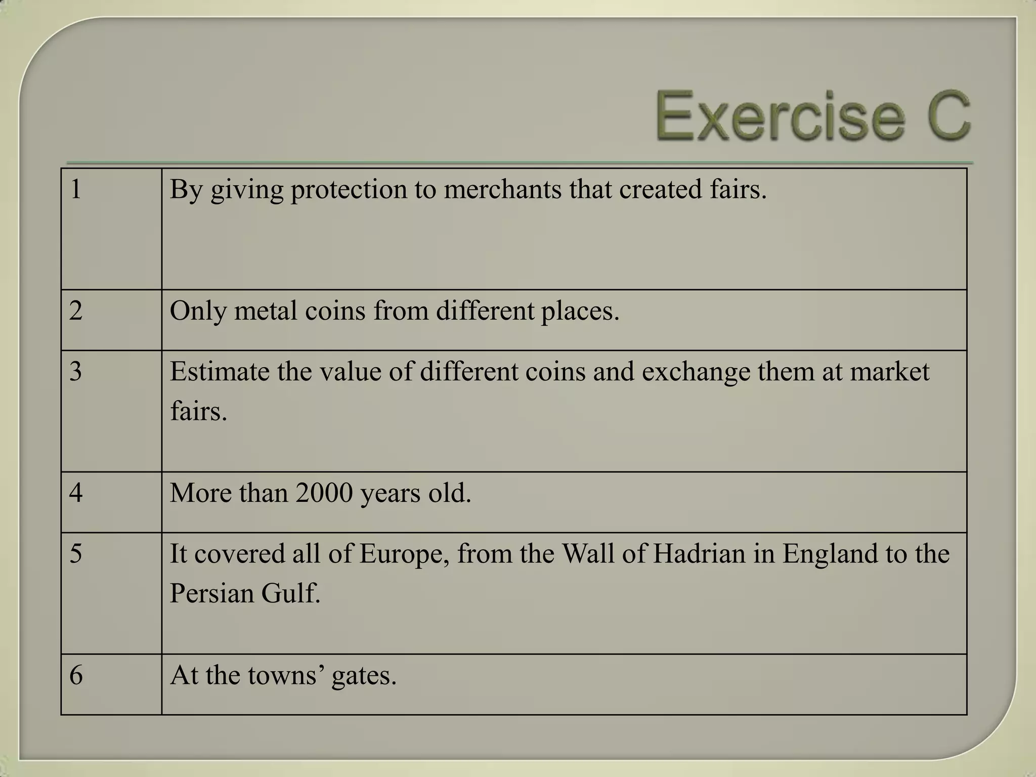 Answer key to exercises on medieval ages | PPTX