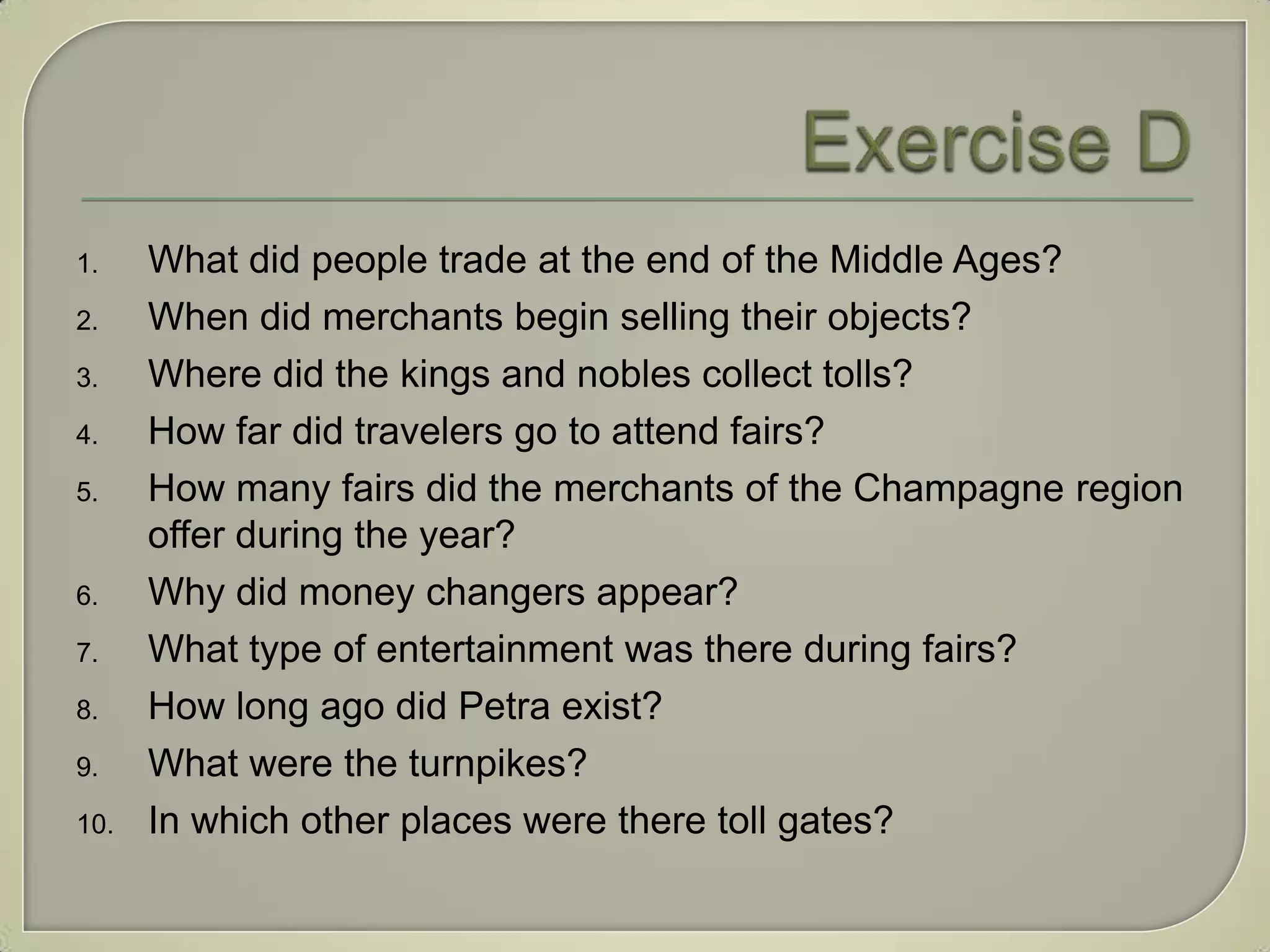 Answer key to exercises on medieval ages | PPTX