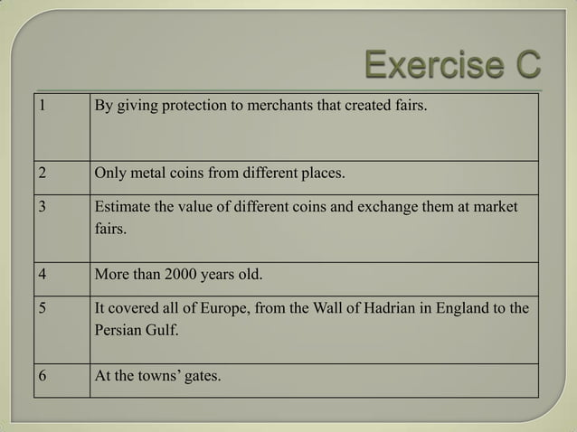 Answer key to exercises on medieval ages | PPTX