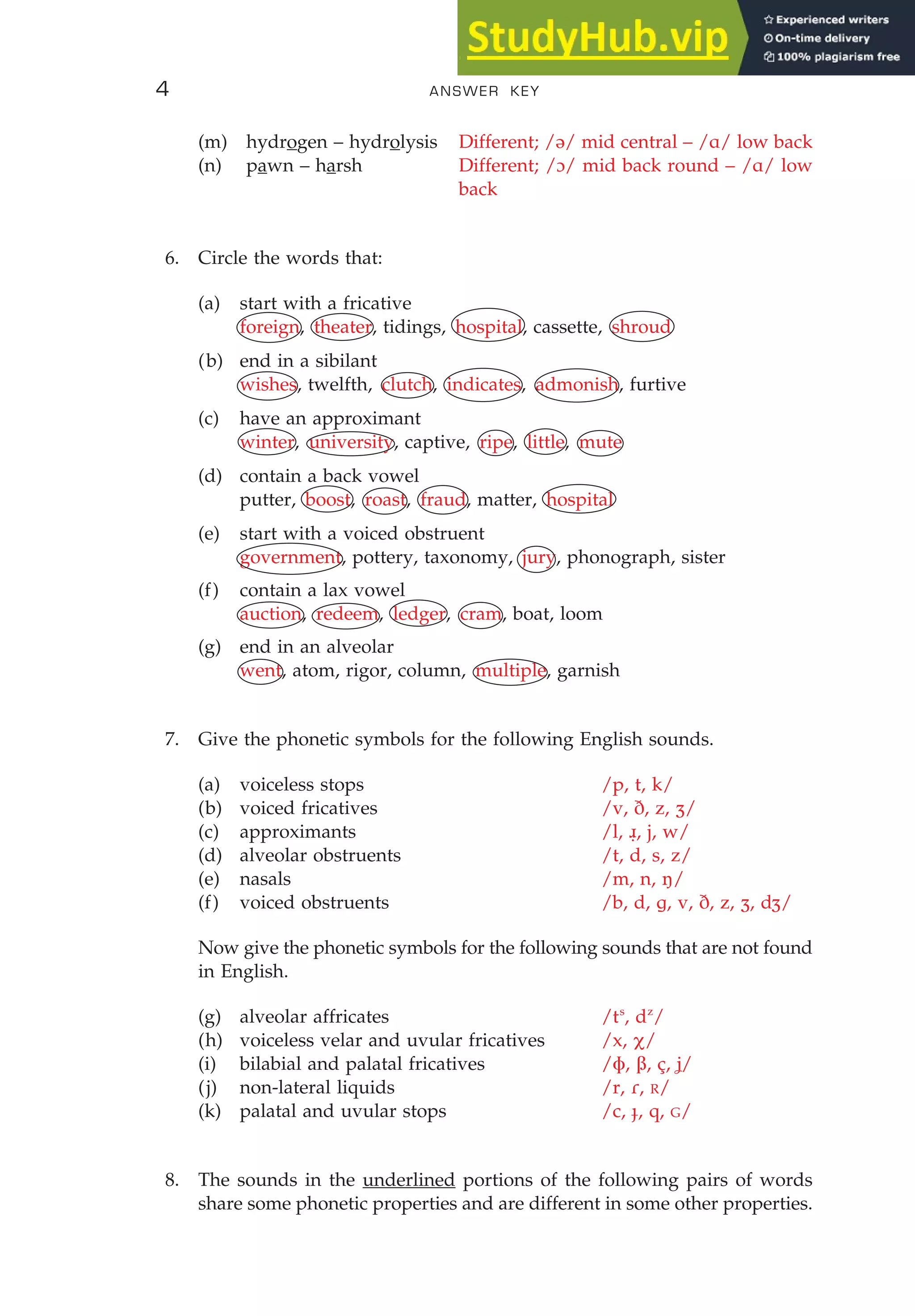 Answer Key To The Exercises Of Applied English Phonology | PDF