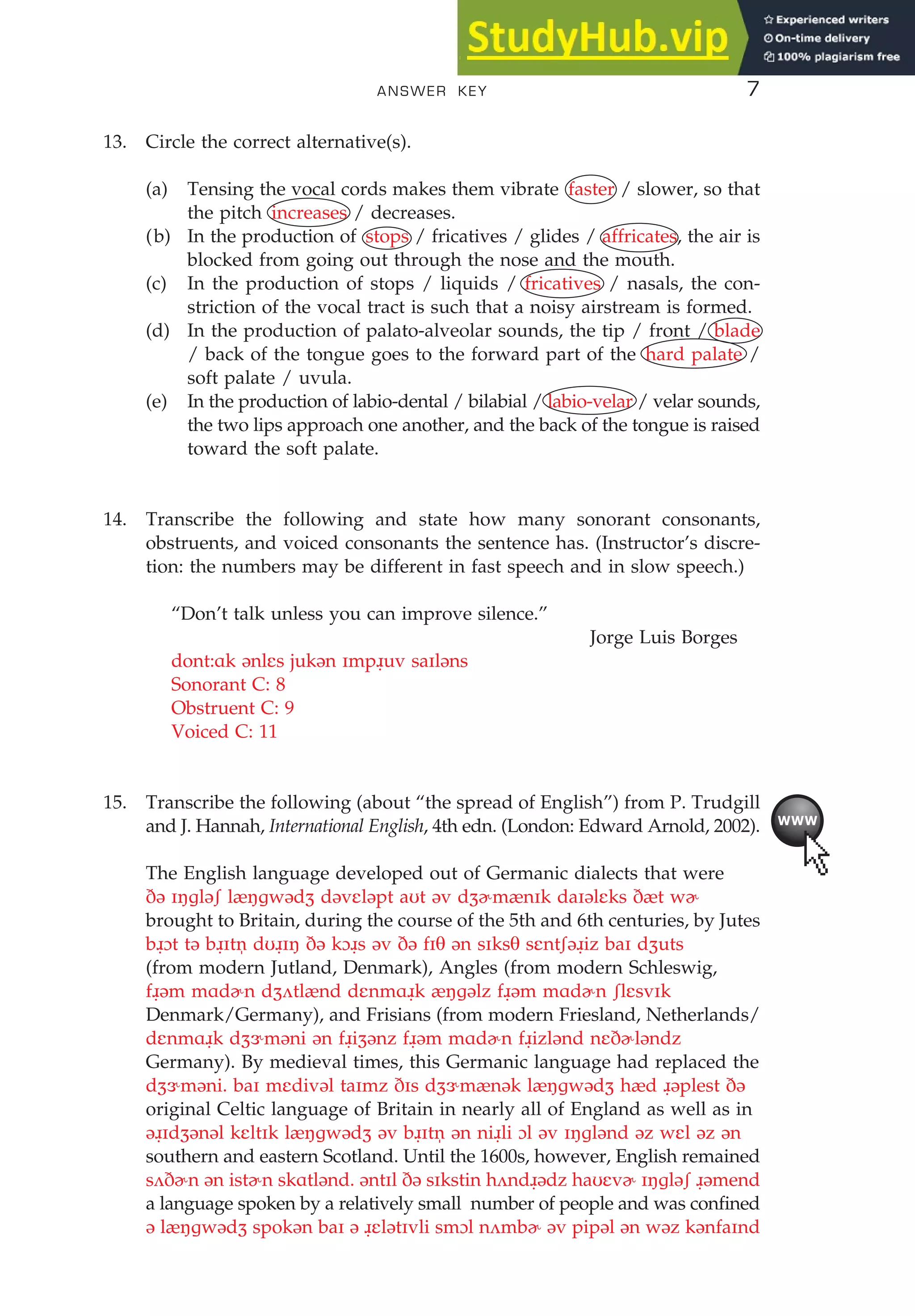 Answer Key To The Exercises Of Applied English Phonology | PDF