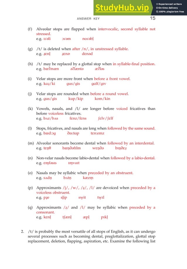 Answer Key To The Exercises Of Applied English Phonology | PDF