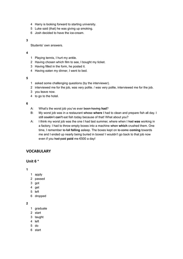 Answer key unit 6 | DOC