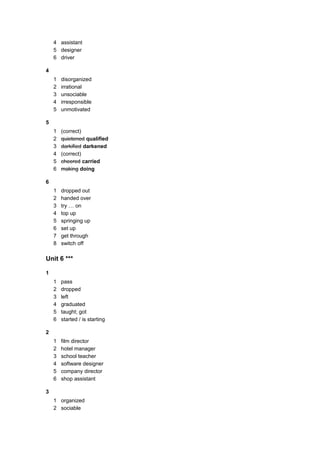 Answer key unit 6 | DOC