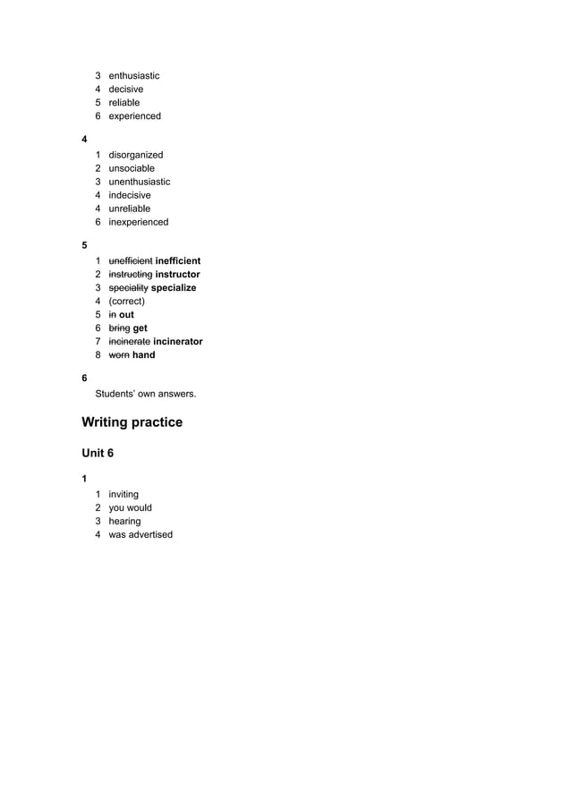 Answer key unit 6 | DOC