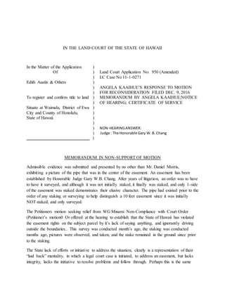 Angela Kaaihue's answer to Land Court Petition for Easement | DOCX | Law