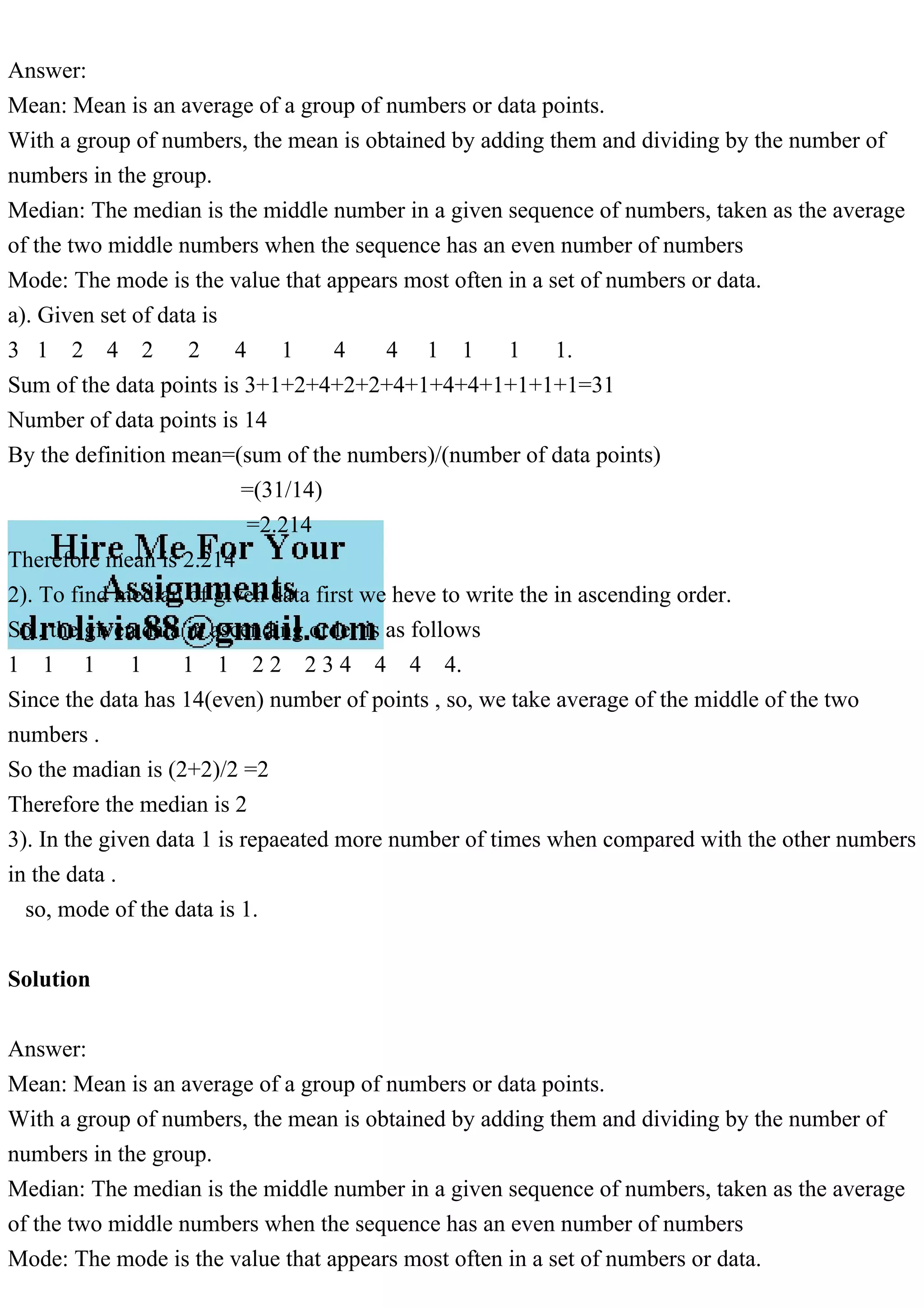 AnswerMean Mean is an average of a group of numbers or data poin.pdf
