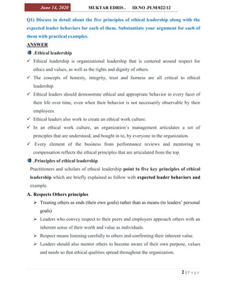 Answer of leadership ethics individual assignment | PDF | Executive ...