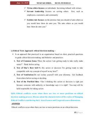 Answer of leadership ethics individual assignment | DOCX