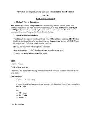 Answer/Teaching/Learning Techniques for seminar on basic grammar | PDF