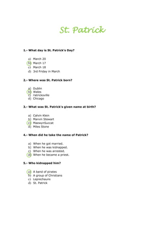 Answer questions st. patrick | PDF
