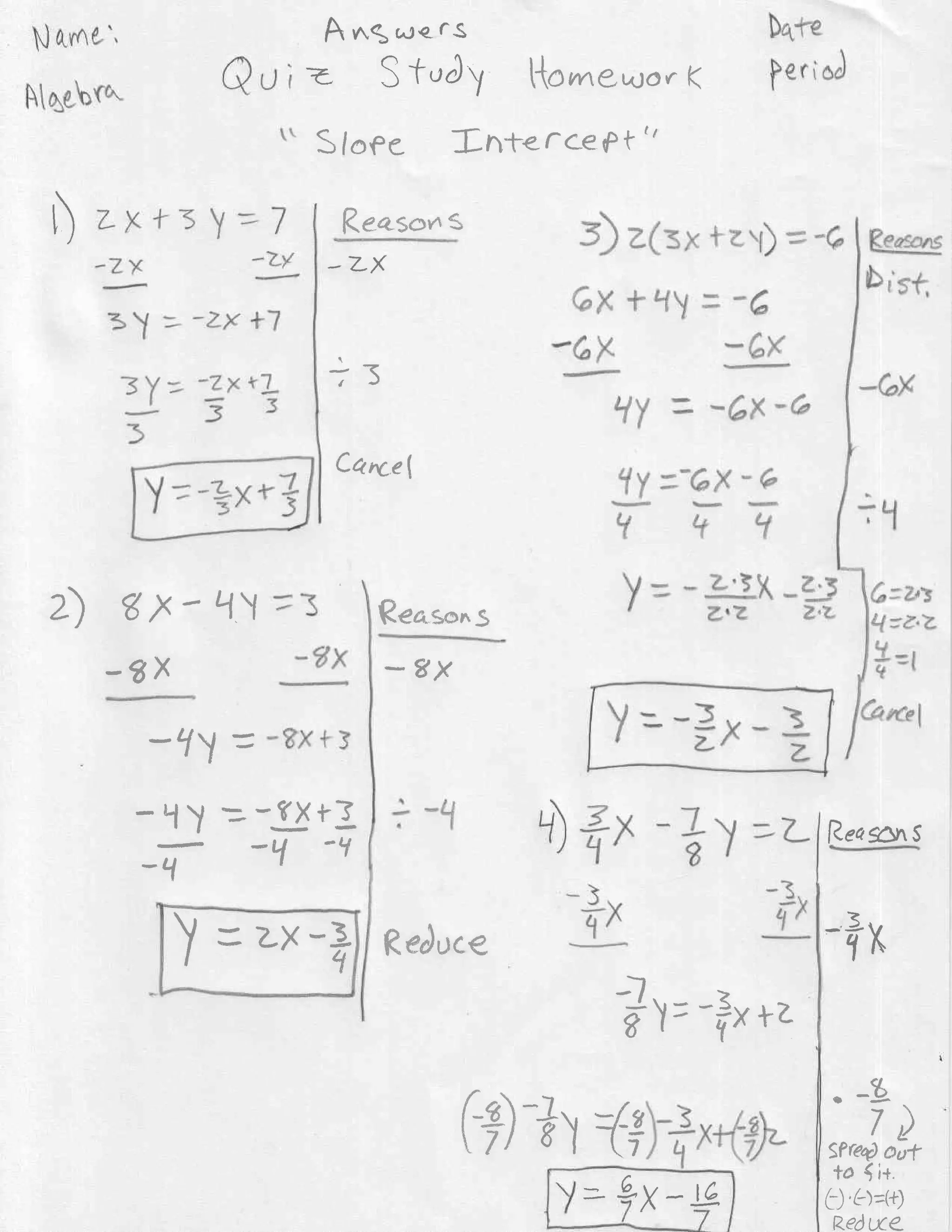 Answer Quiz Study Slope Intercept | PDF