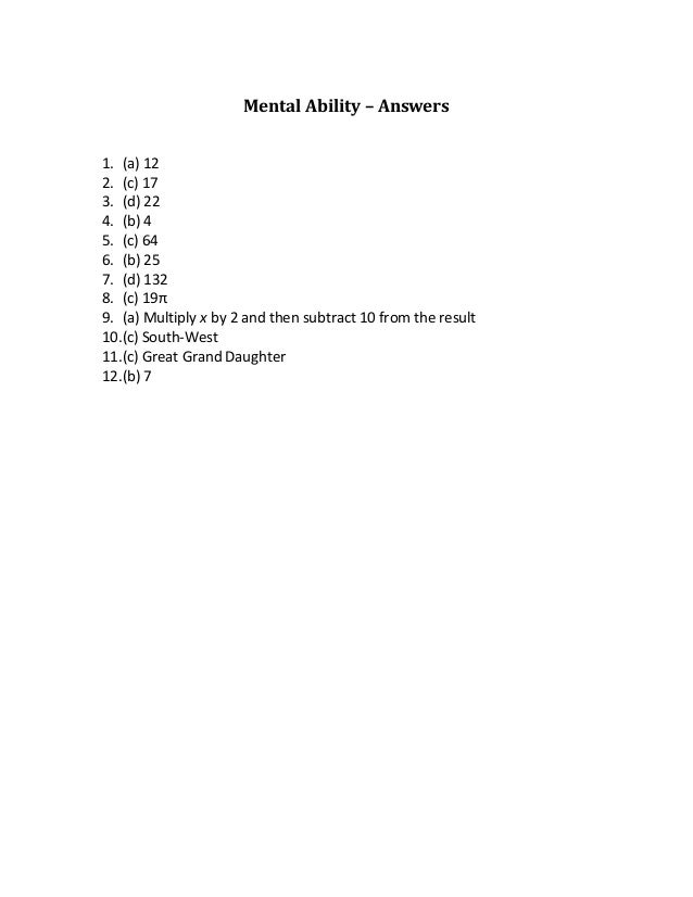 3 Mathematics Quiz Mental Ability Answers 3 Mathematics Quiz Mental Ability Answers