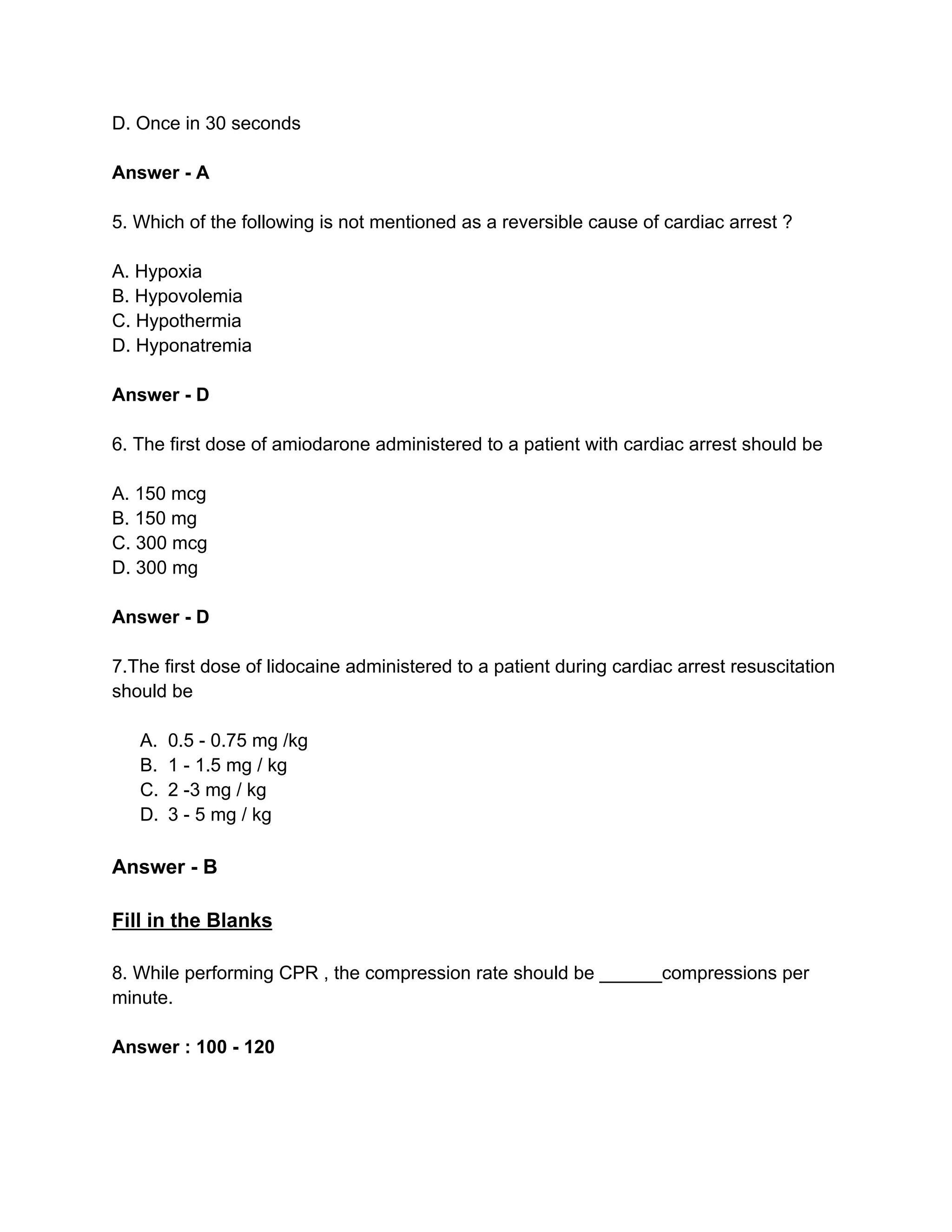 Adult Cardiac Arrest Algorithm Quiz .pdf