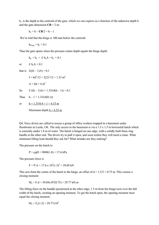 Answers assignment 2 fluid statics-fluid mechanics | PDF
