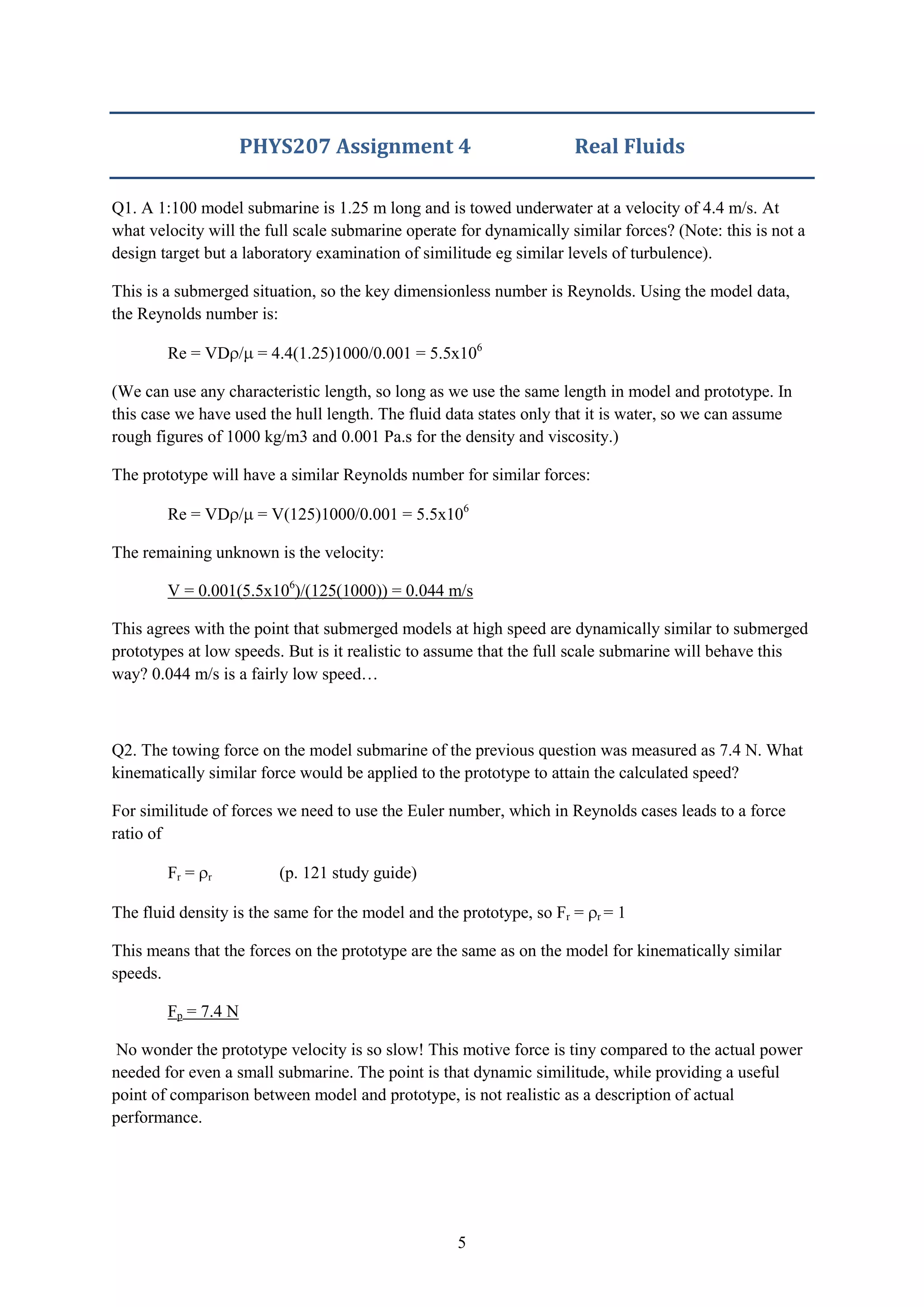 Answers assignment 4 real fluids-fluid mechanics | PDF