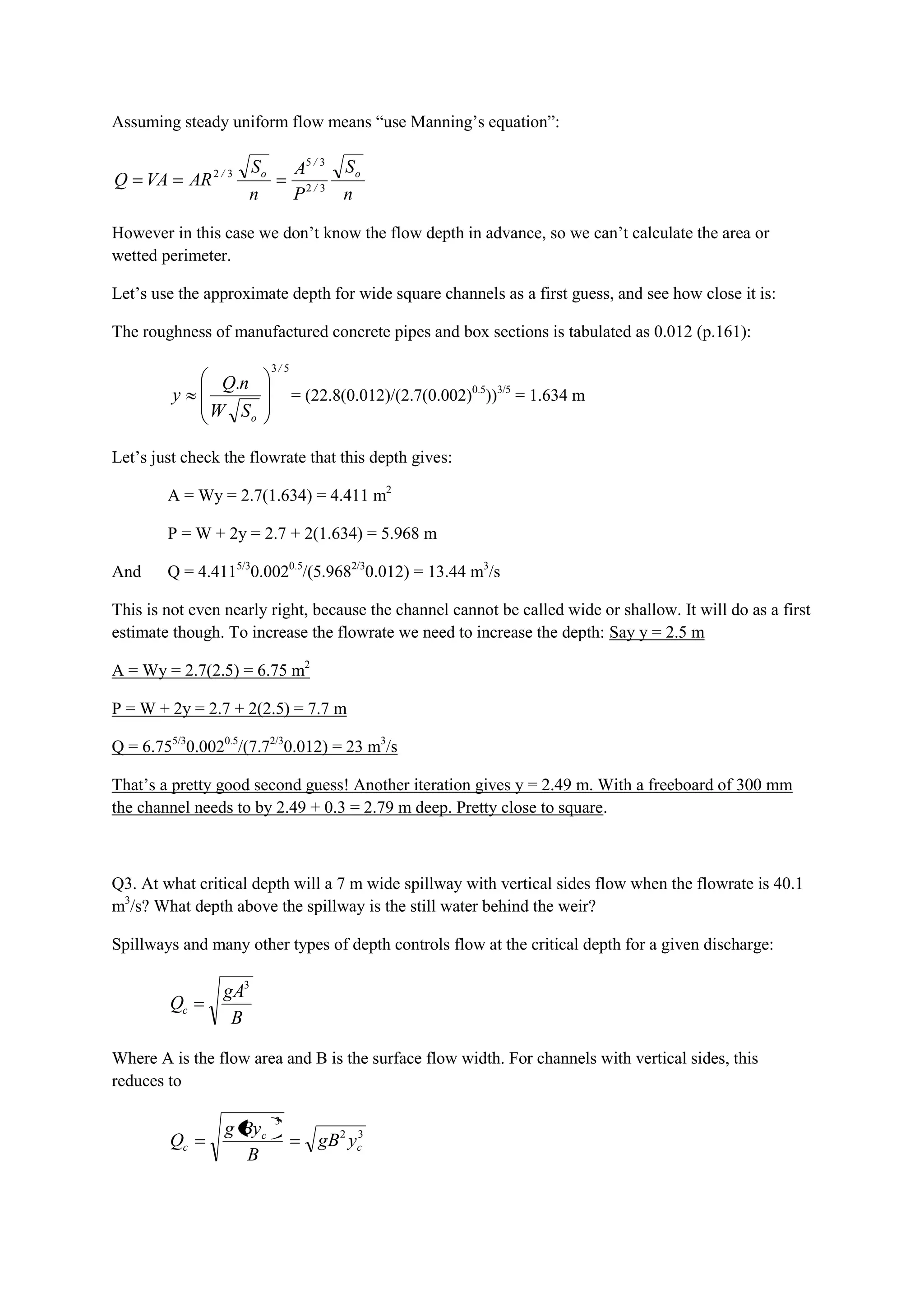 Answers assignment 5 open channel hydraulics-fluid mechanics | PDF