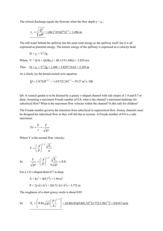 Answers assignment 5 open channel hydraulics-fluid mechanics | PDF