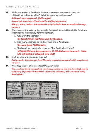 Answers PowerPoint: Auschwitz worksheet | PDF