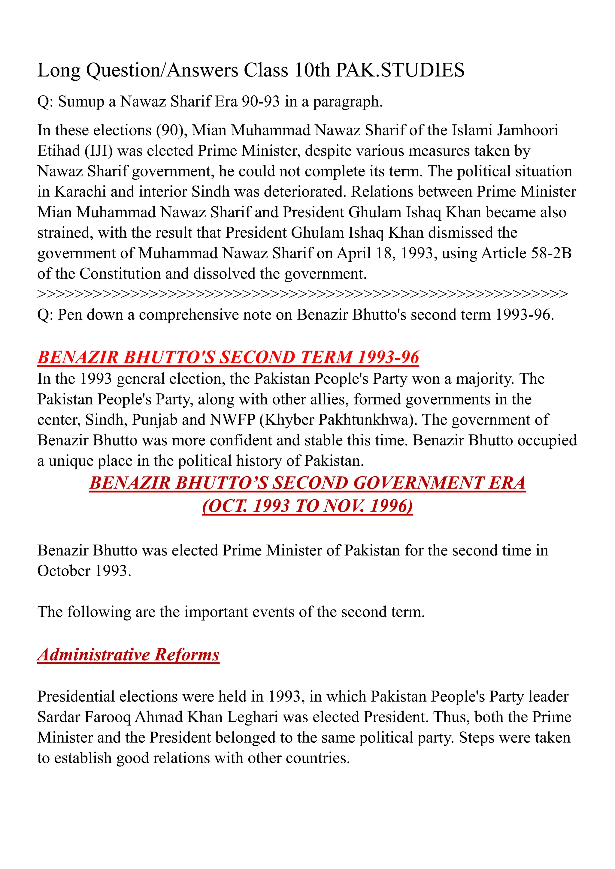 Long Question/Answers Class 10th PAK.STUDIES. | PDF | Free Download