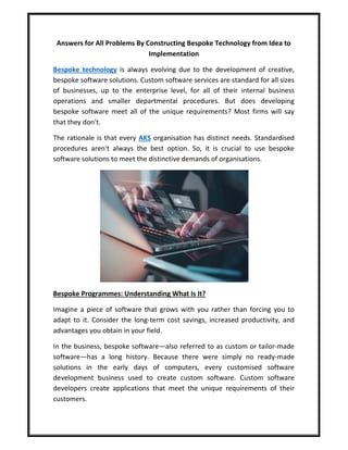 Answers for All Problems By Constructing Bespoke Technology from Idea to Implementation | PDF