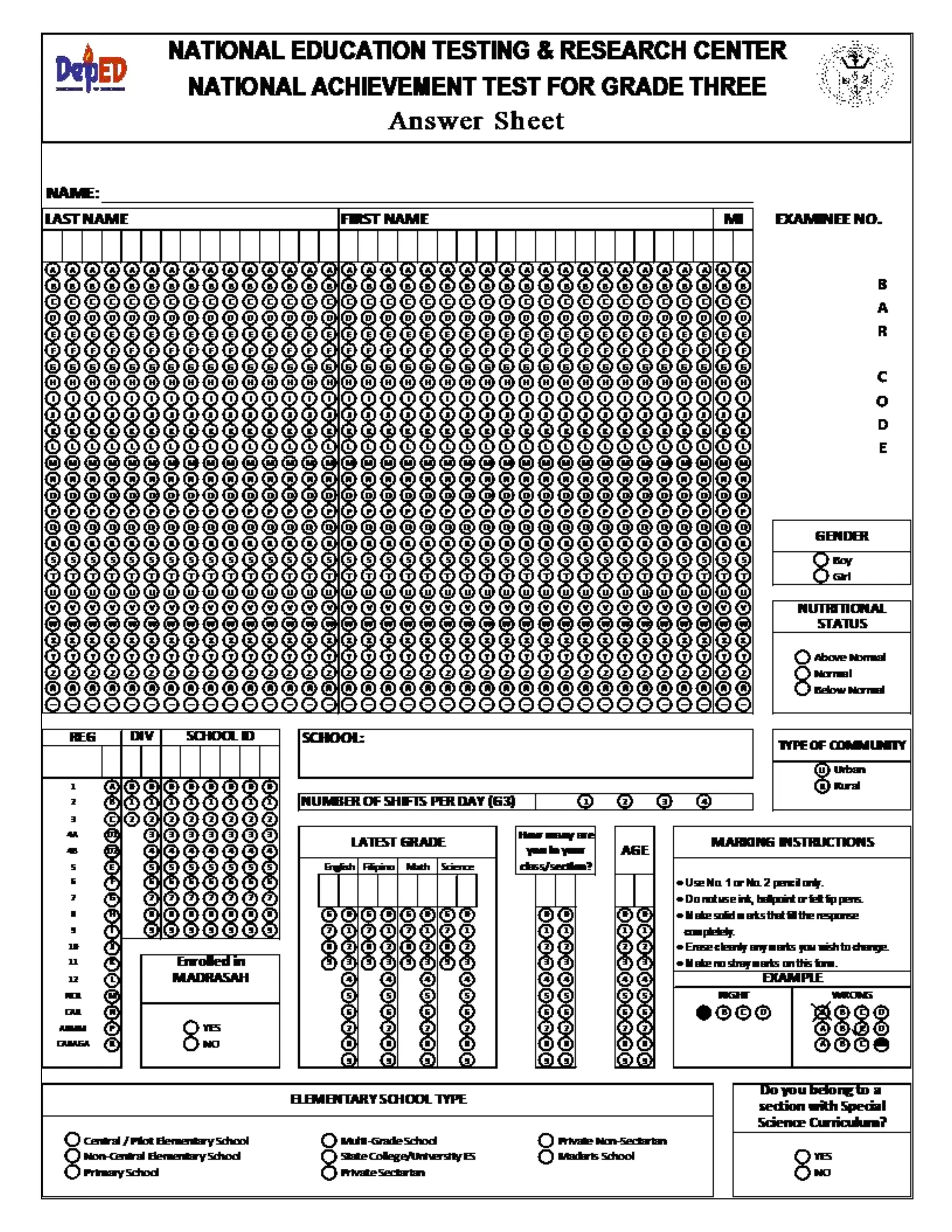 Answer sheet | DOCX