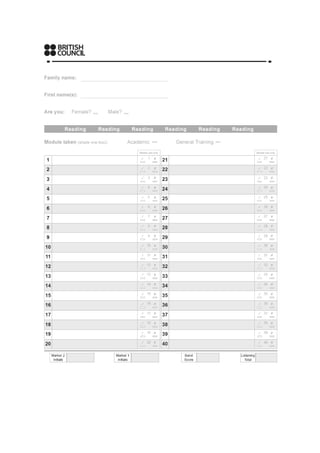 Answer sheet academic listening and reading | PDF