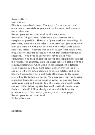Answer SheetInstructions This is an open-book exam. Yo.docx