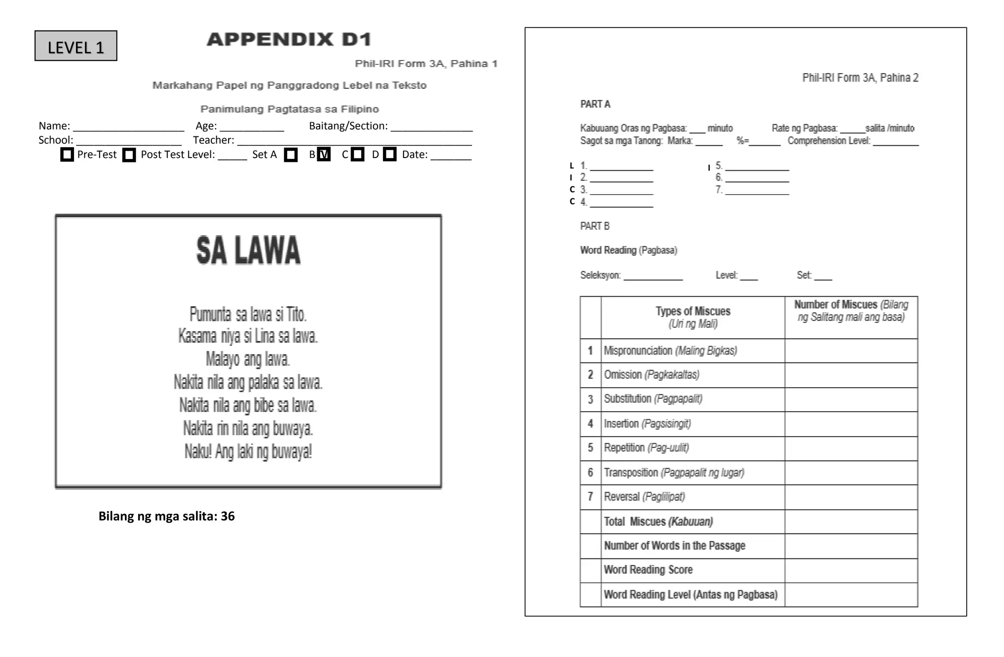 Answer sheets edited for phil iri | PDF