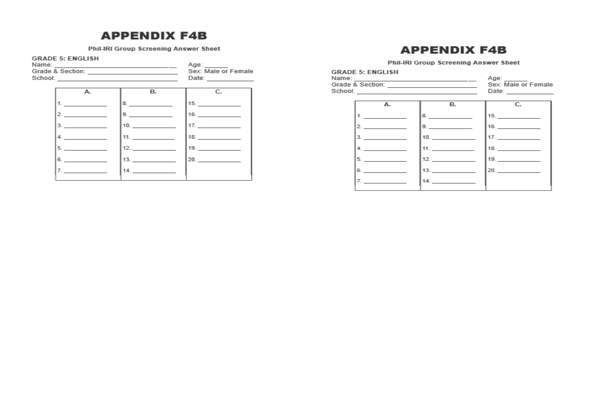 Answer sheets edited for phil iri | PDF