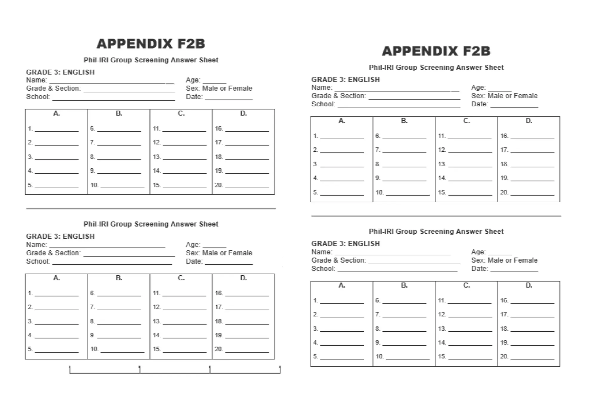 Answer sheets edited for phil iri | PDF