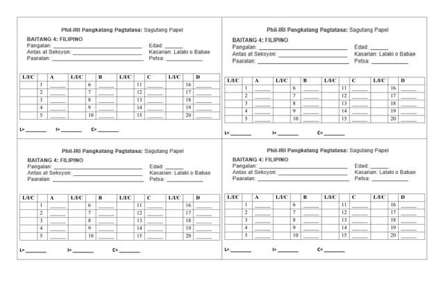 Answer sheets edited for phil iri | PDF