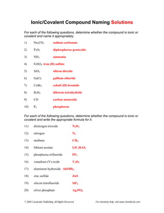 Answers nomencalture extra practice | PDF