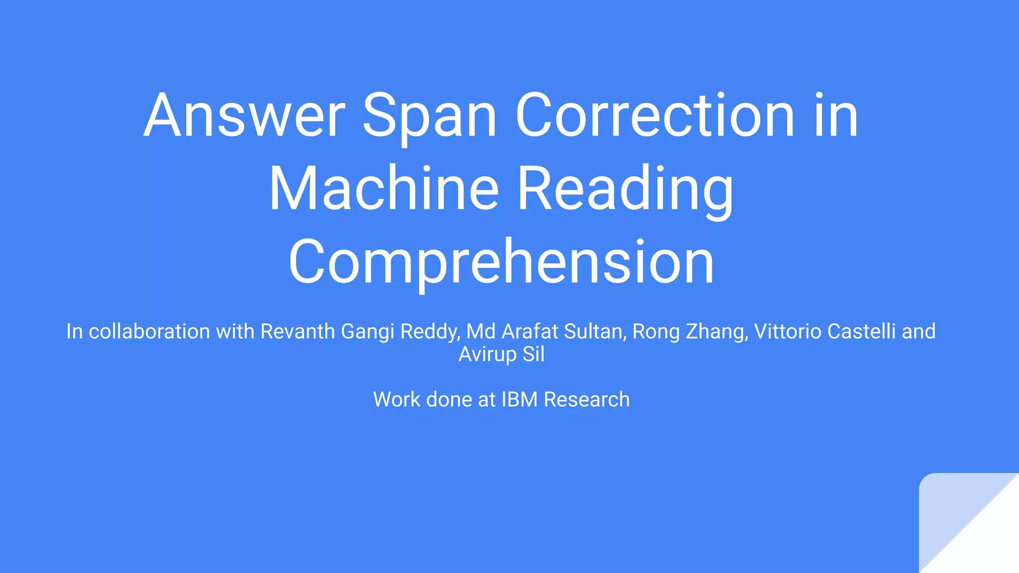 Answer Span Correction in Machine Reading Comprehension | PPT